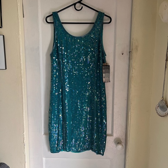 Moda | Dresses | Sequin Turquoise Mermaidcore Dress By Moda Xl | Poshmark